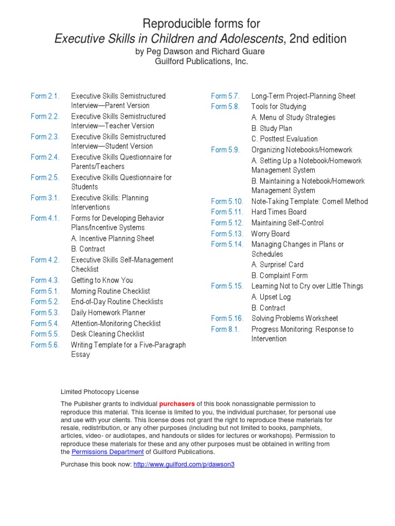 Executive Functioning Reproducable Forms | PDF | Metacognition ...