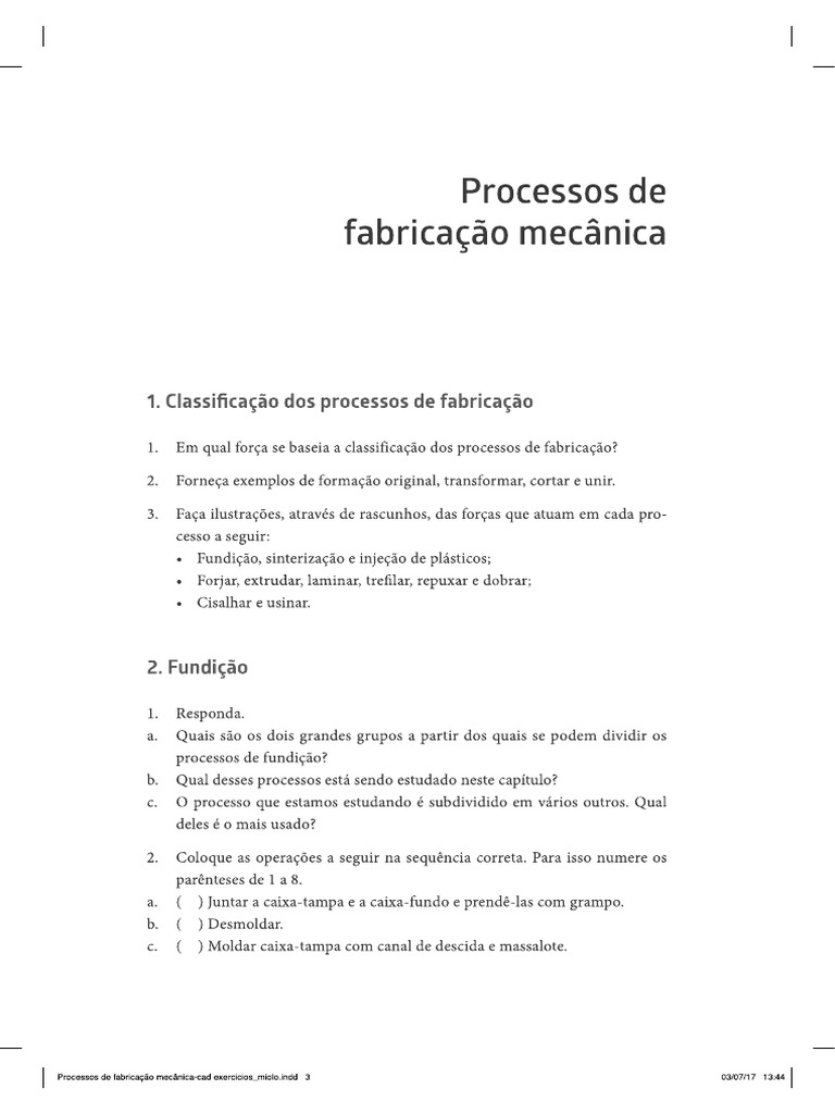 Exercícios de Processos de Fabricação | PDF
