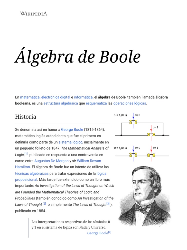 Álgebra de Boole - Wikipedia, La Enciclopedia Libre | PDF | Álgebra de ...