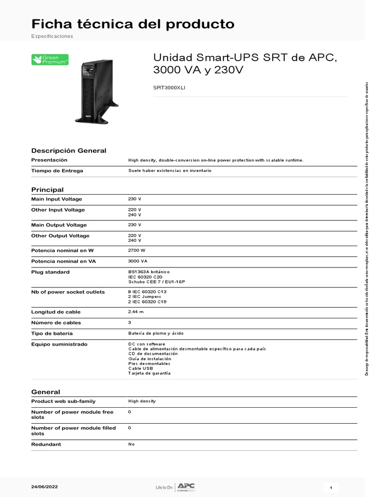 Smart-UPS en Línea - SRT3000XLI | PDF | Residuos | Electricidad