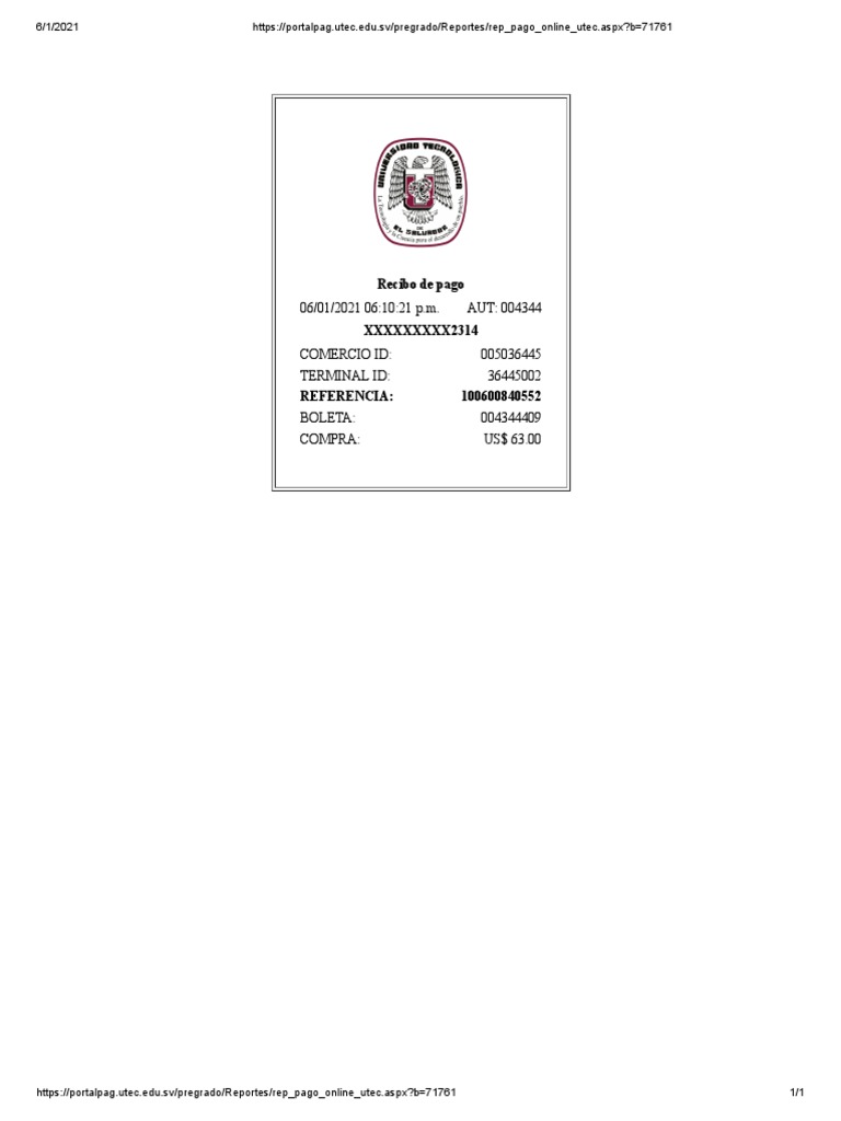 Rep - Pago - Online - Utec CICLO 01-2021 PRIMERA CUOTA | PDF