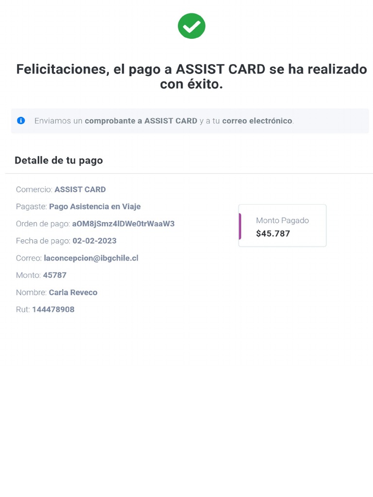 Comprobante de Pago Assist Card | PDF