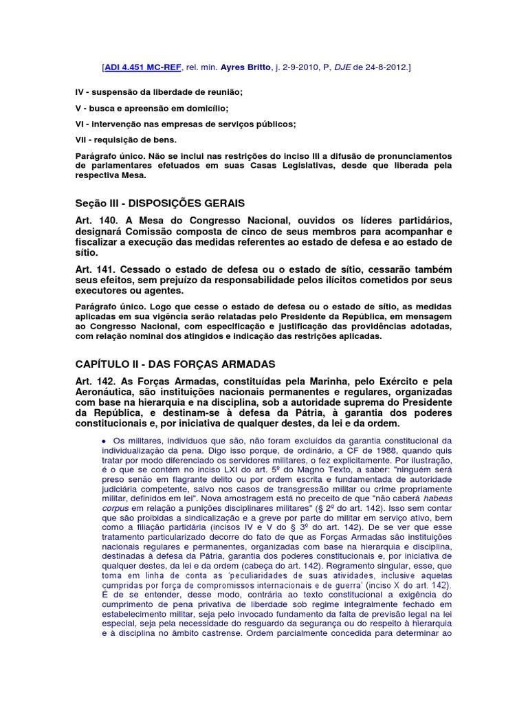 Jurisprudência Acerca Do Art. 142 Da Constituição Federal | PDF ...
