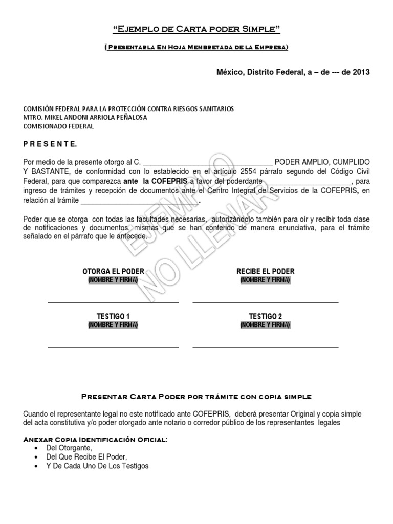 Ejemplo de Carta Poder Simple en México | PDF | Derecho
