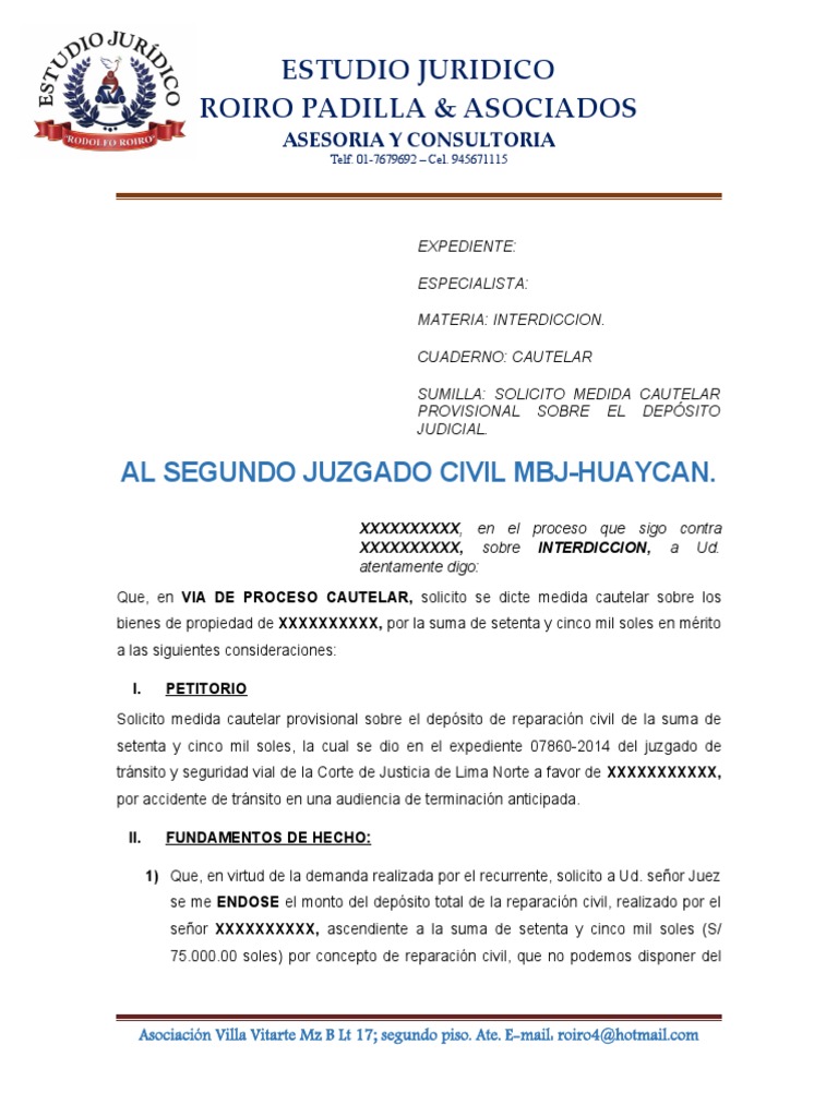 Modelo De Solicitud De Medida Cautelar Pdf Guardián Legal 0675