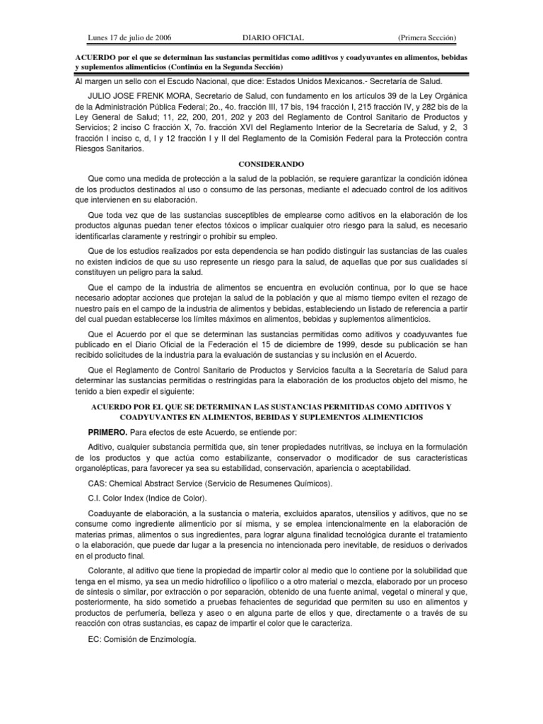 Acuerdo Aditivos 2006 | PDF | Alimentos | Suplementos dietéticos