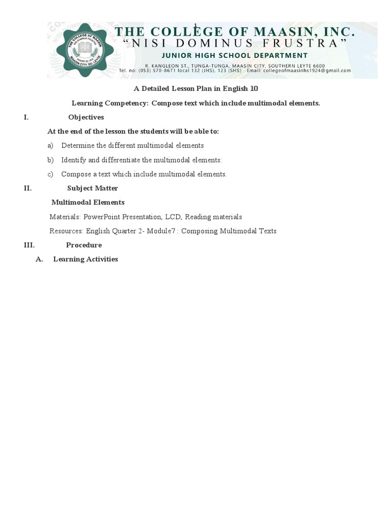 5th Topic Multimodal Elements of A Text in English 10 | PDF ...