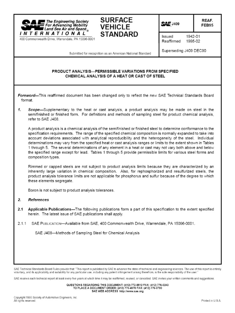 Sae J409-1995 | PDF