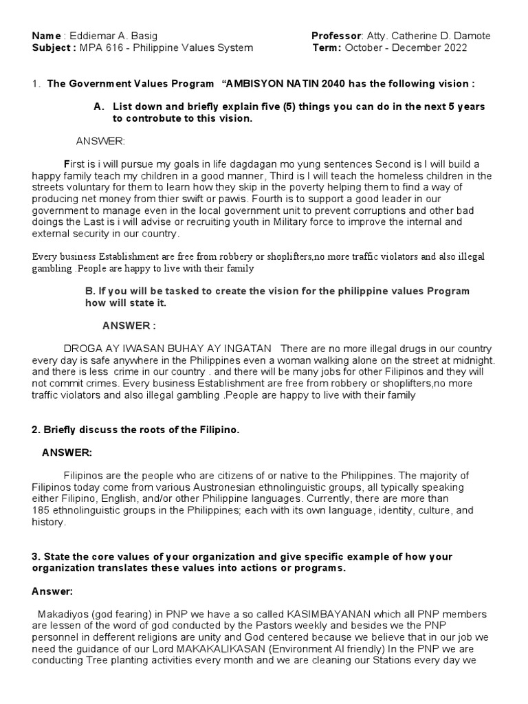 Eddiemar A Basig Midterm Exam Phil Values System Pdf Morality Empathy 