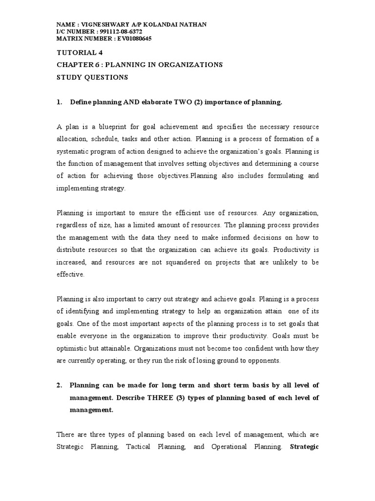 Importance of Planning in Organizations | PDF | Strategic Planning | Goal