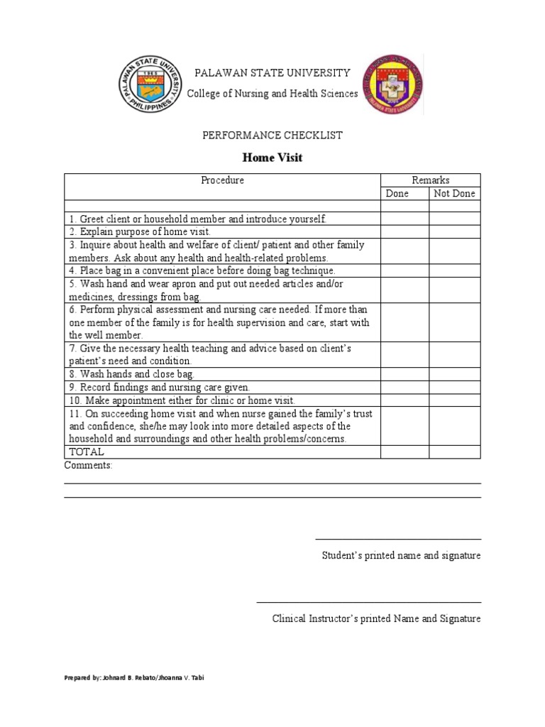Checklist-Home Visit | PDF