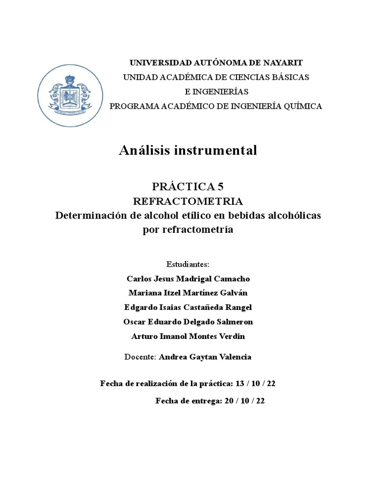 Práctica 5-A. Instrumental | PDF | Etanol | Concentración