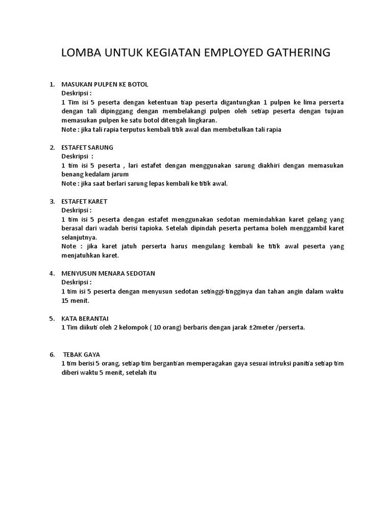 Lomba Untuk Kegiatan Employed Gathering | PDF