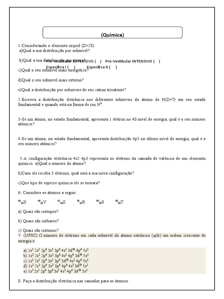 Distribuição Eletrônica1 | PDF | Física de Matéria Condensada | Átomos