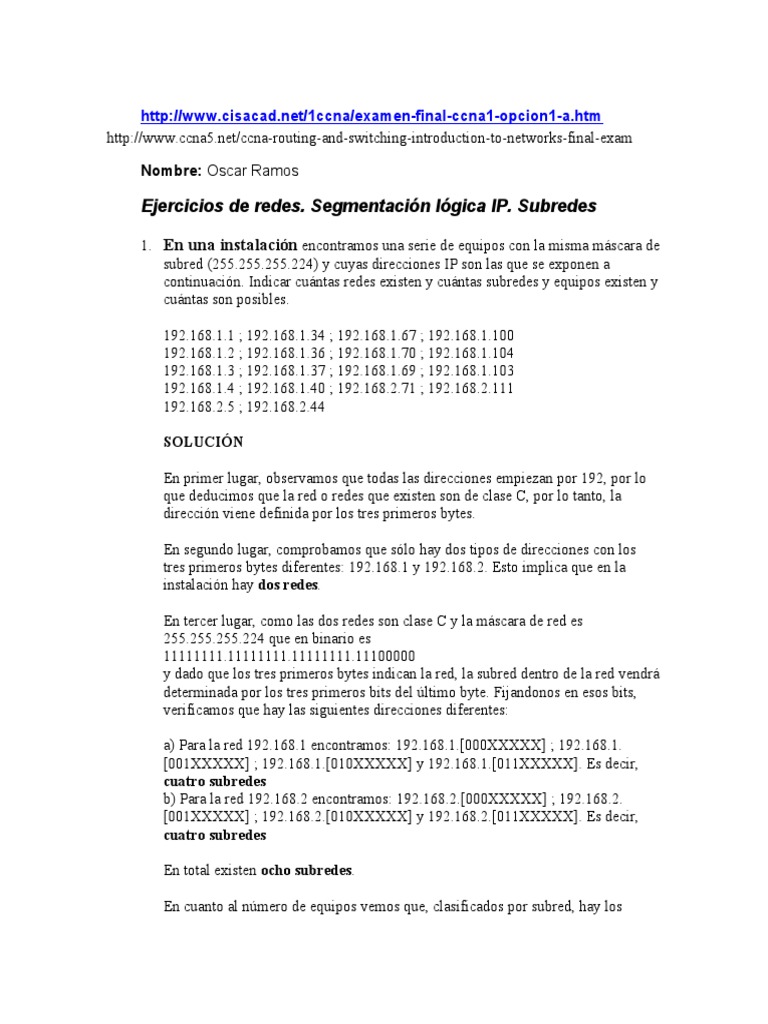 Evaluación de Subredes y Direccionamiento IP | PDF | Dirección IP | Transmisión de datos