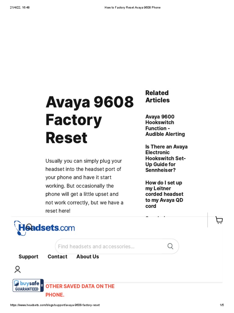 How To Factory Reset Avaya 9608 Phone | PDF | Telecommunications ...
