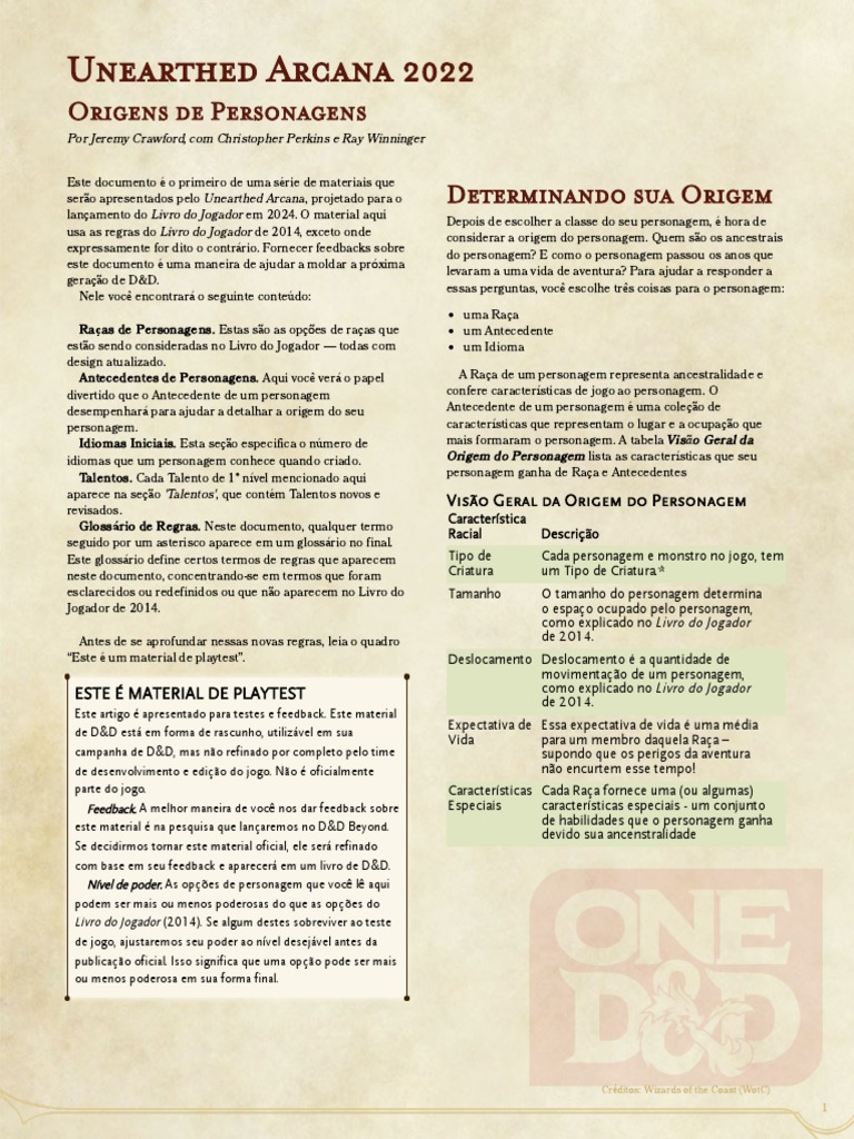 (BAS-BR) One D&D (6E) - Character Origins | PDF | Dragão | Dungeons ...