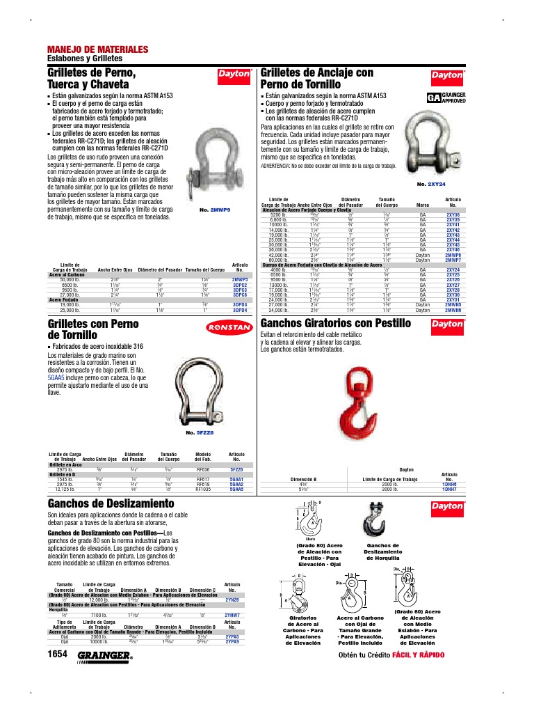 Grilletes y Ganchos: Capacidades y Normas | PDF | Tornillo | Componentes