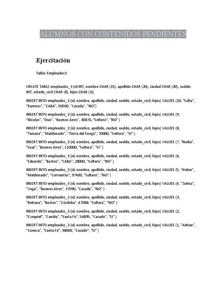 CREATE TABLE Empleados | PDF