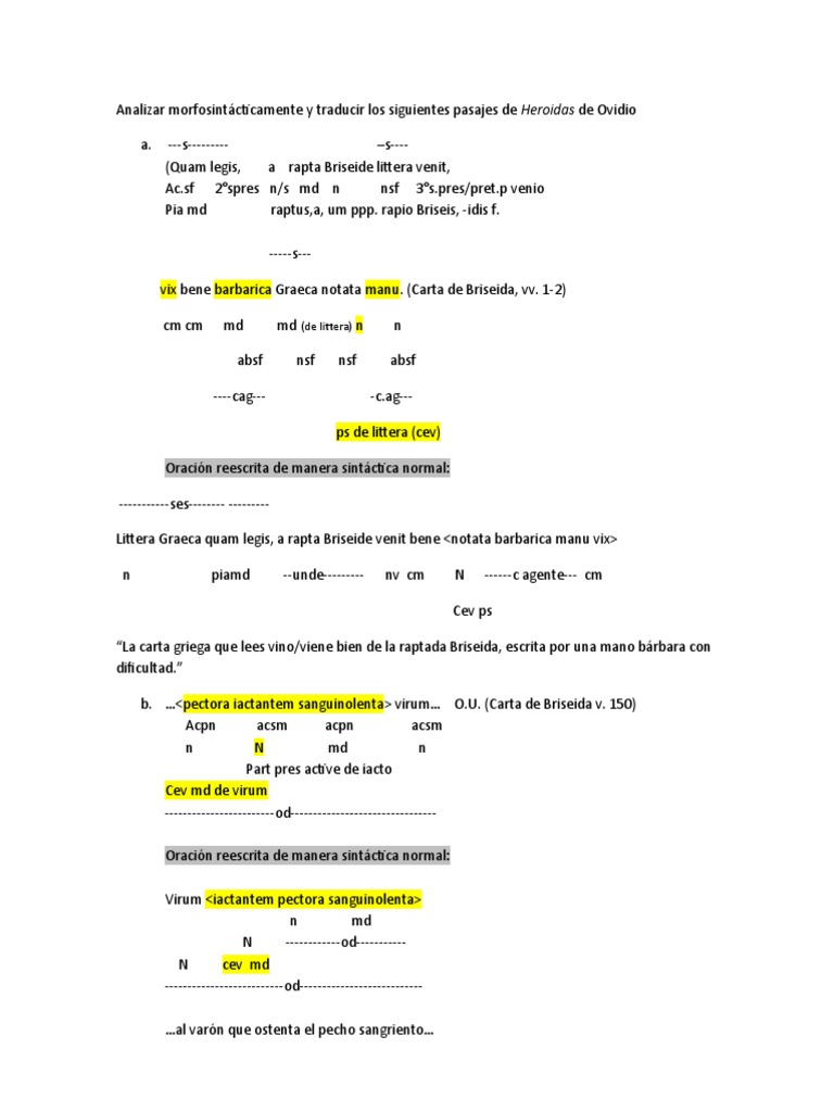 Analizar MorfosintÃ¡Cticamente y Traducir Los Siguientes Pasajes de ...