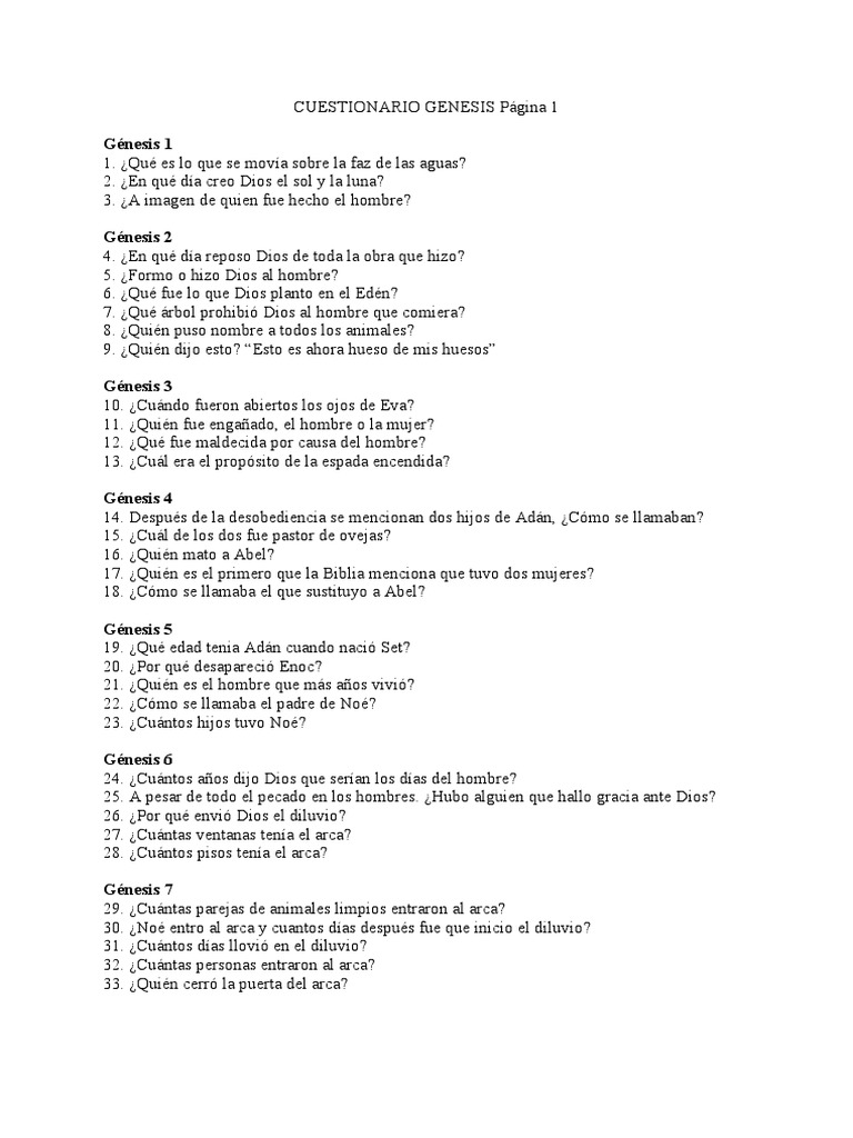 Cuestionario Genesis Preguntas | PDF | Jacob | Abrahán