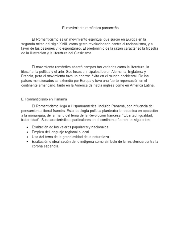 El Movimiento Romántico Panameño | PDF | Romanticismo