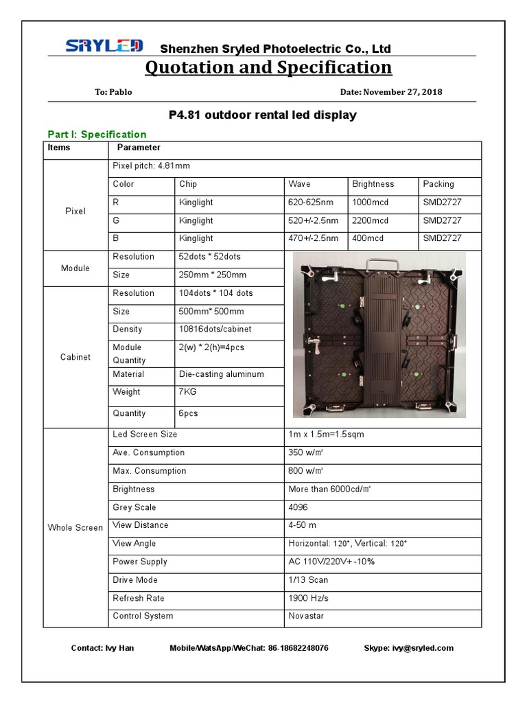 P4.81 Outdoor Rental Led Display Quotation | PDF | Display Resolution ...