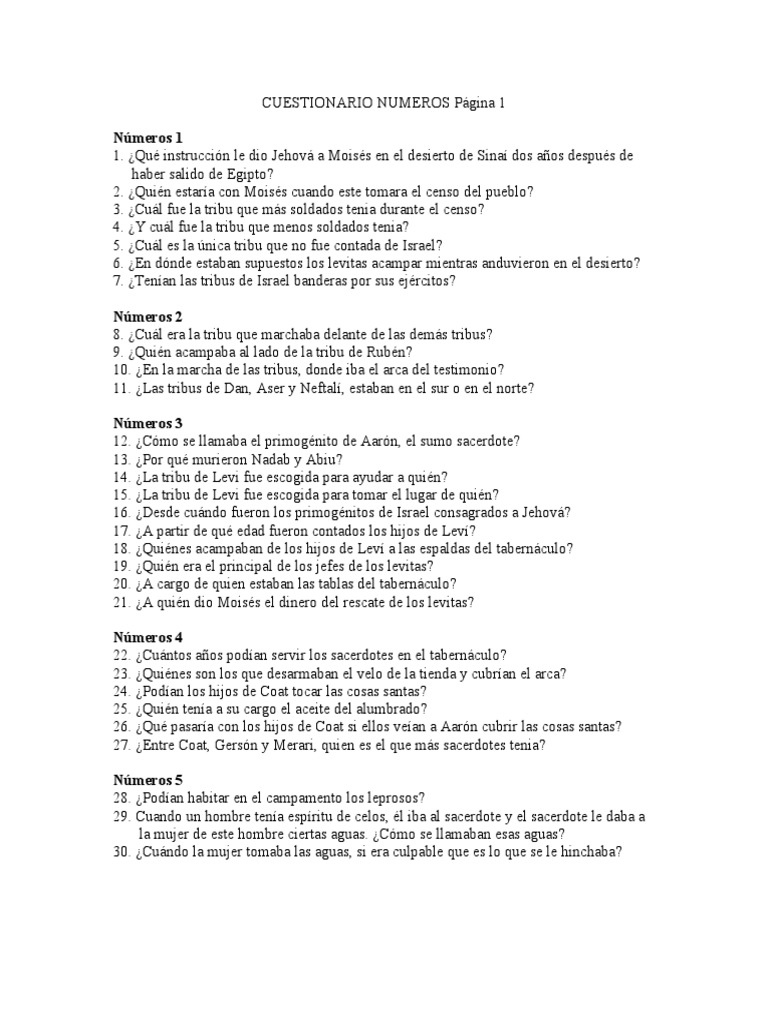 Biblia 4 Numeros Preguntas | PDF | Libro de números | Moisés