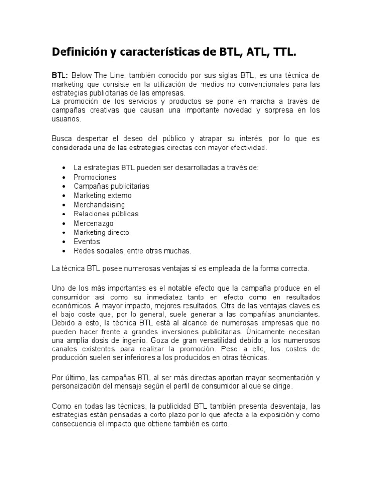 Definición y Características de BTL | PDF | Publicidad | Marketing