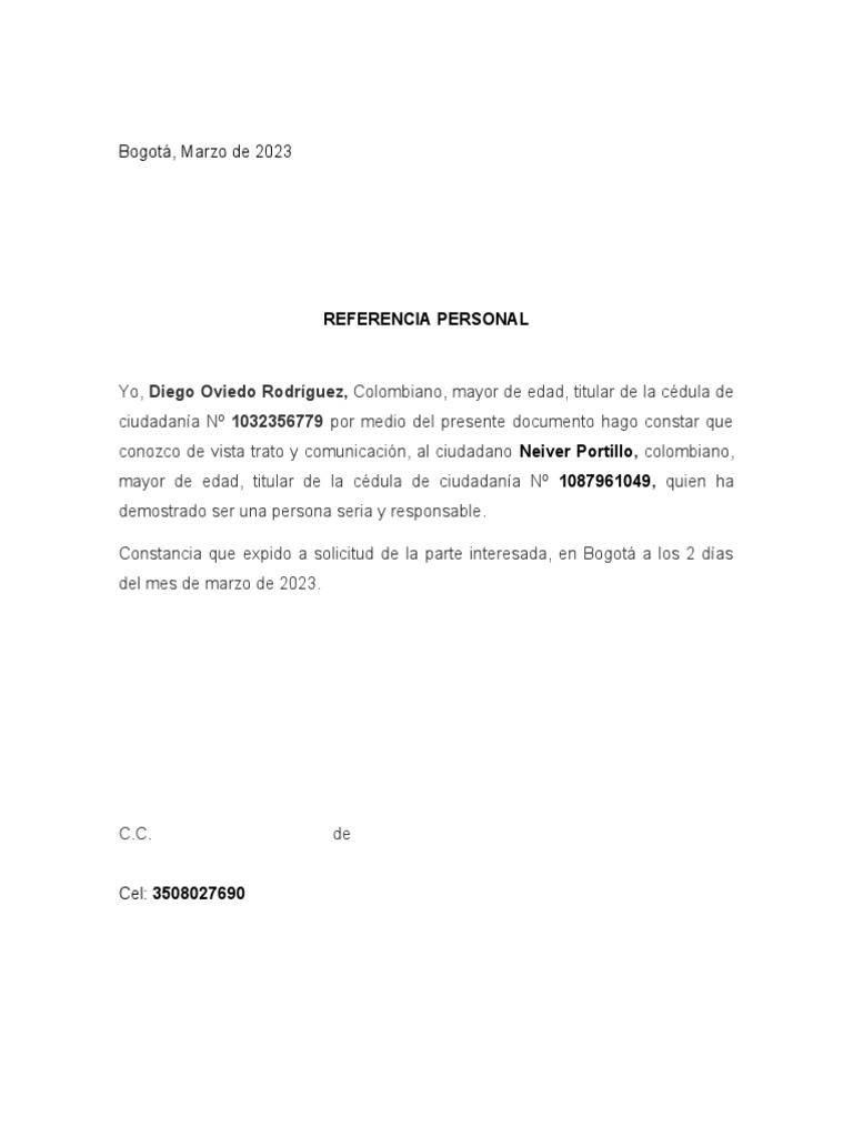 Formato Referencia Personal | PDF