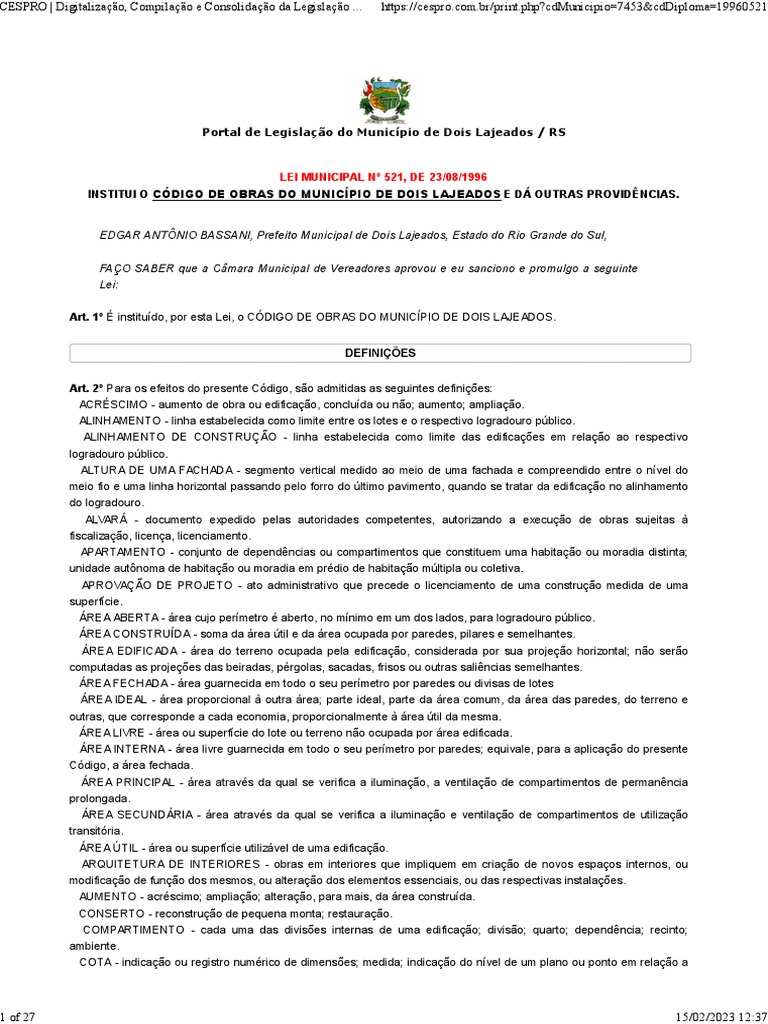 Código de Obras Dois Lajeados - RS | PDF Código de Obras Dois Lajeados - RS | PDF