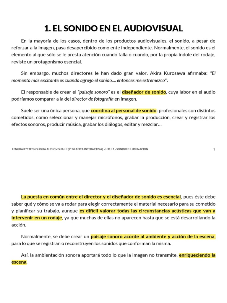 Sonido 1 - SONIDO AUDIOVISUAL (UDI 1) | PDF | Sonido
