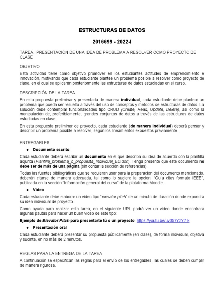 ED - TAREA - Idea Individual de Proyecto-Final-2022-I | PDF | Informática