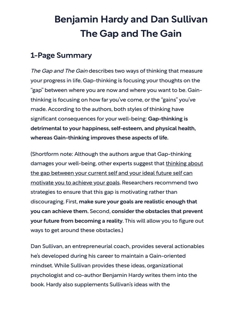 The Gap and The Gain - Benjamin Hardy and Dan Sullivan | PDF ...