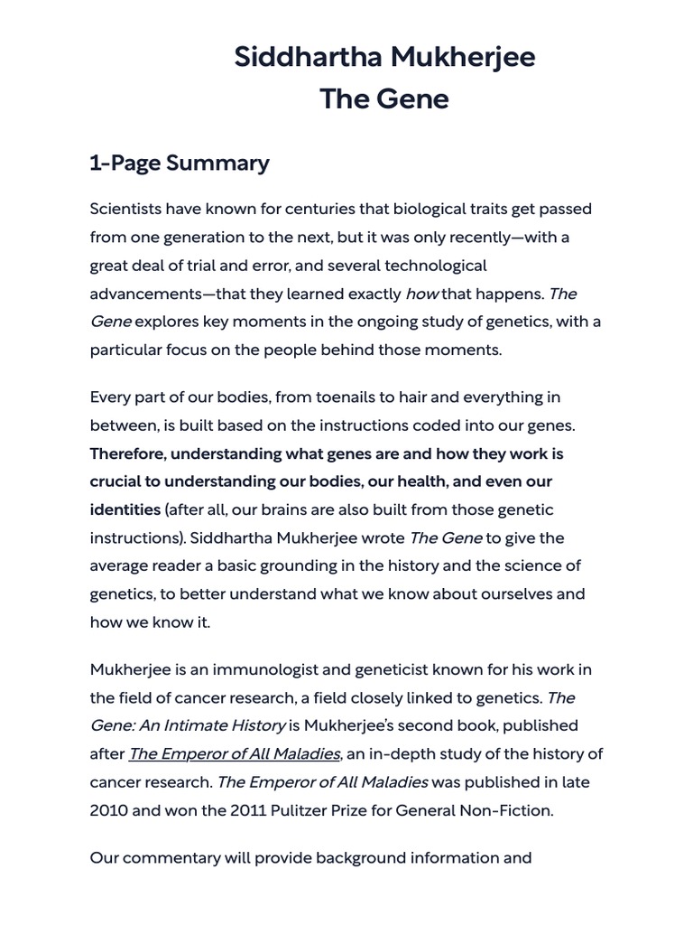 The Gene: A Summary of Genetics | PDF | Dna | Gene