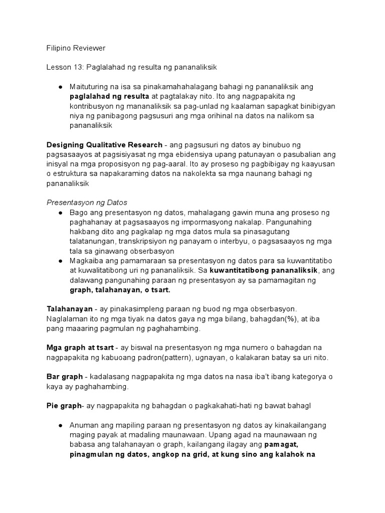 Grade 11 Filipino Reviewer | PDF