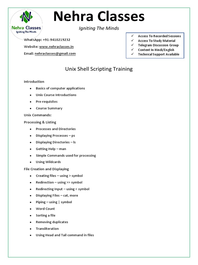 Nehra Classes Bash Shell Scripting Syllabus Pdf Computer File Computer Programming 