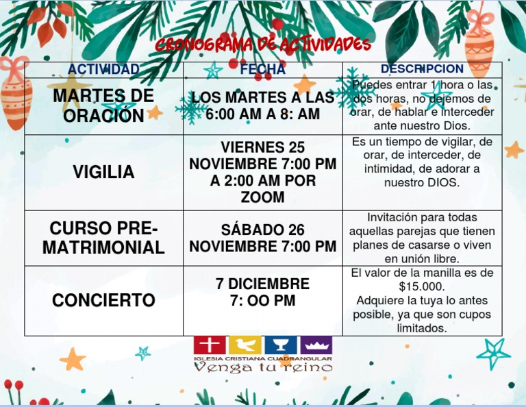 Actividades de Oración y Eventos Noviembre | PDF