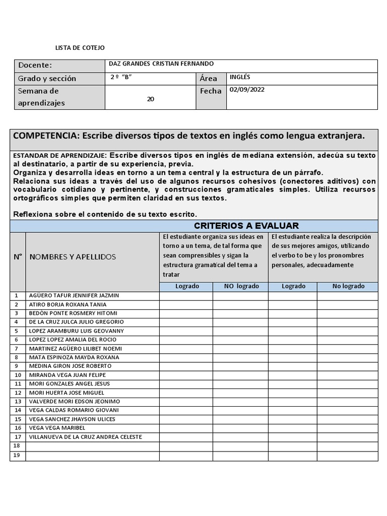 Lista de Cotejo | PDF