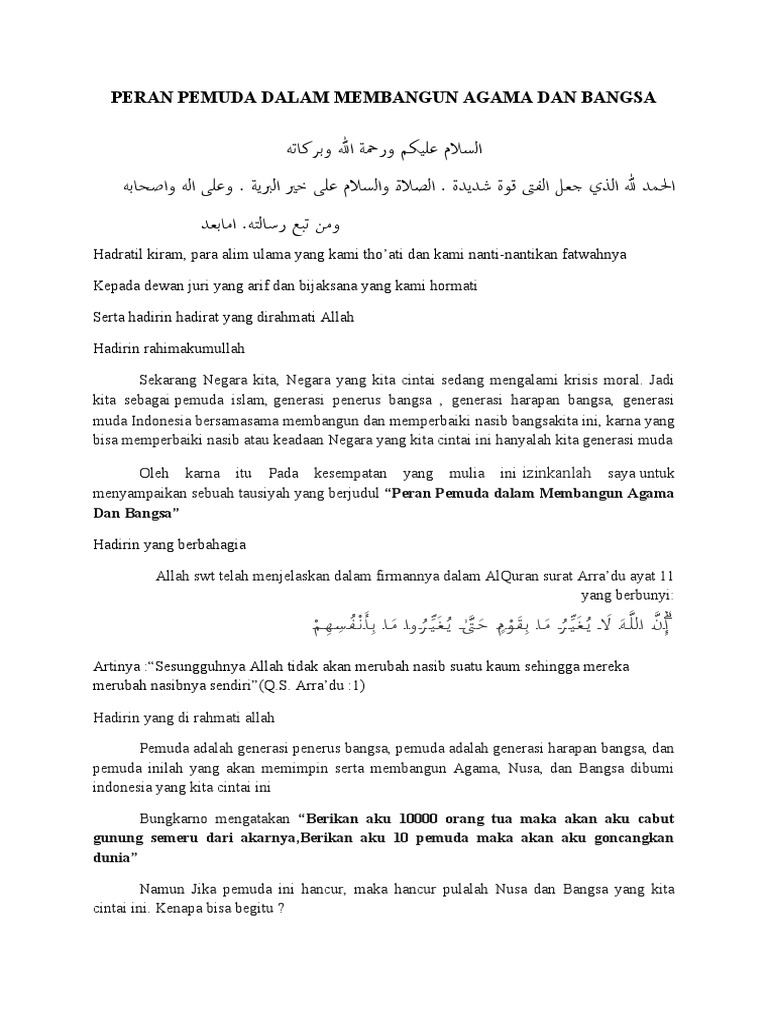 Peran Pemuda Dalam Membangun Agama Dan Bangsa | PDF