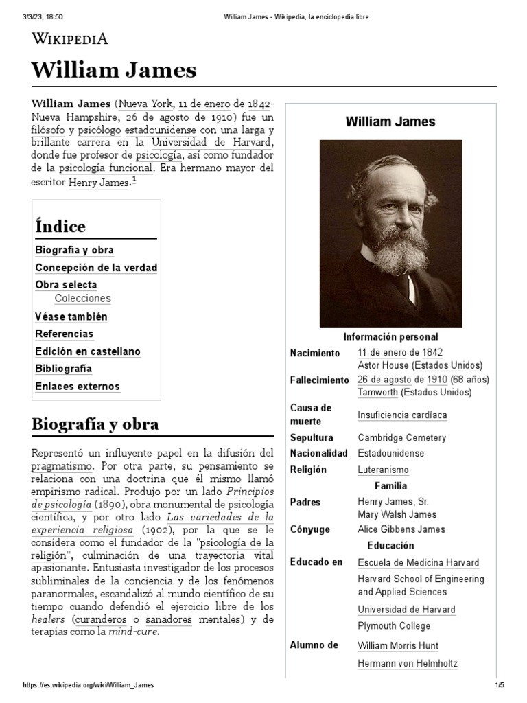 William James - Wikipedia, La Enciclopedia Libre | PDF | Epistemología ...
