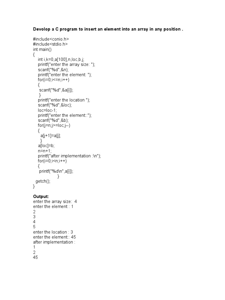 Devolop A C Program To Insert An Element Into An Array in Any Position ...