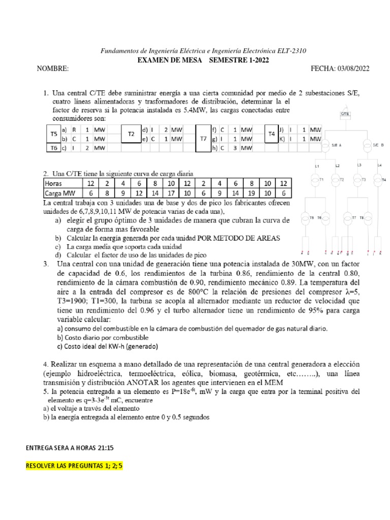 Examen Mesa Elt 2310 2-2022 | PDF