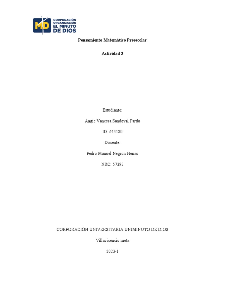 Pensamiento Matemático Preescolar Pdf Pensamiento Aprendizaje