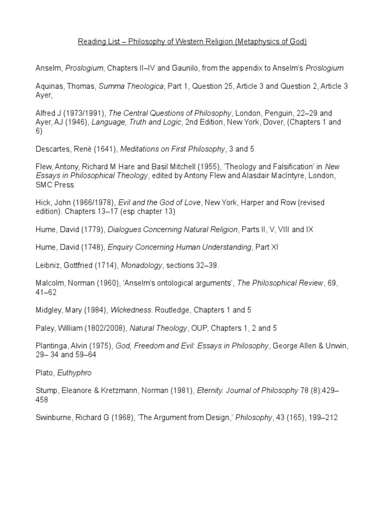 Philosophy Reading List: Western Religion | PDF | Philosophy