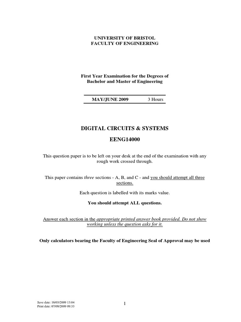 University of Bristol Faculty of Engineering: Digital Circuits ...