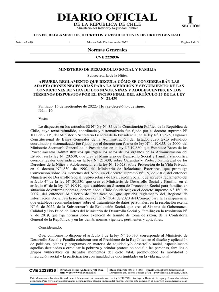 Reglamento Sobre Medición y Seguimiento de Condiciones de Vida de NNA | Descargar gratis PDF ...