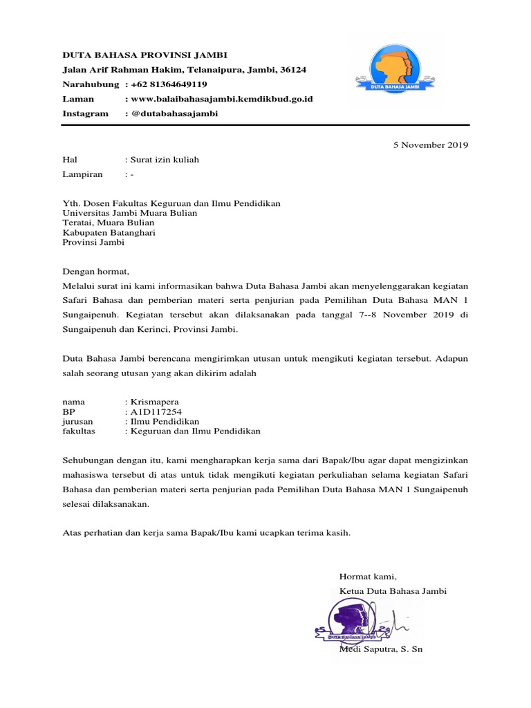 surat izin Kak Pera | PDF