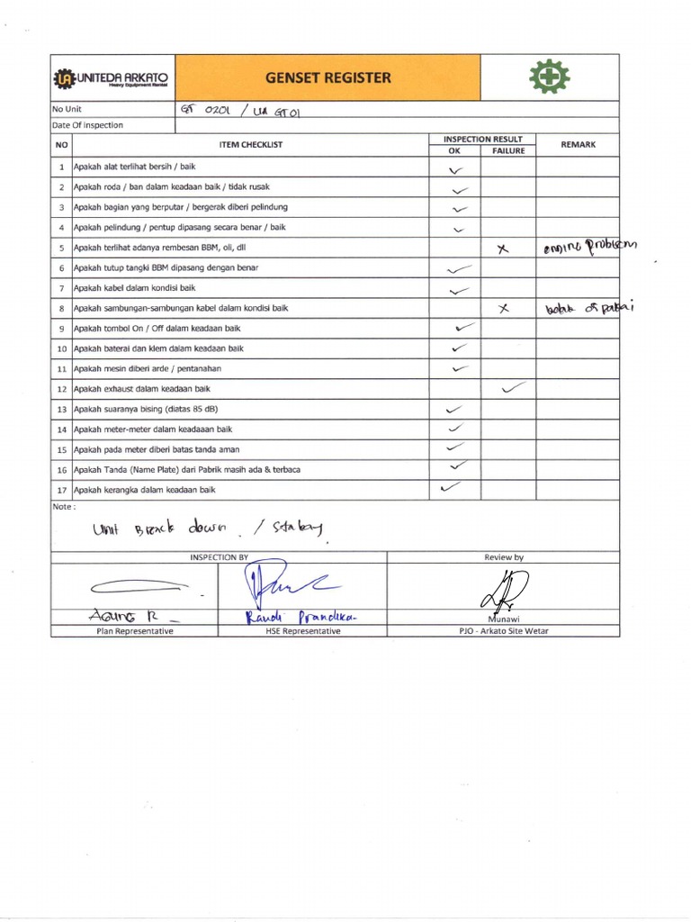 Genset Register | PDF