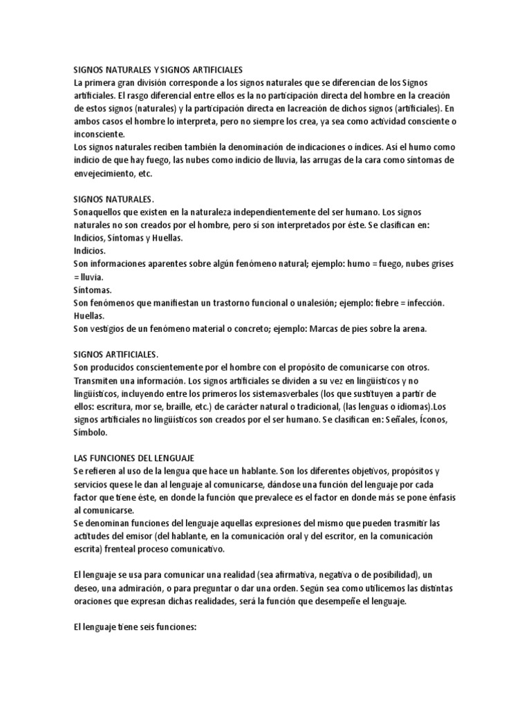 Signos Naturales y Signos Artificiales | PDF | Comunicación | Cognición